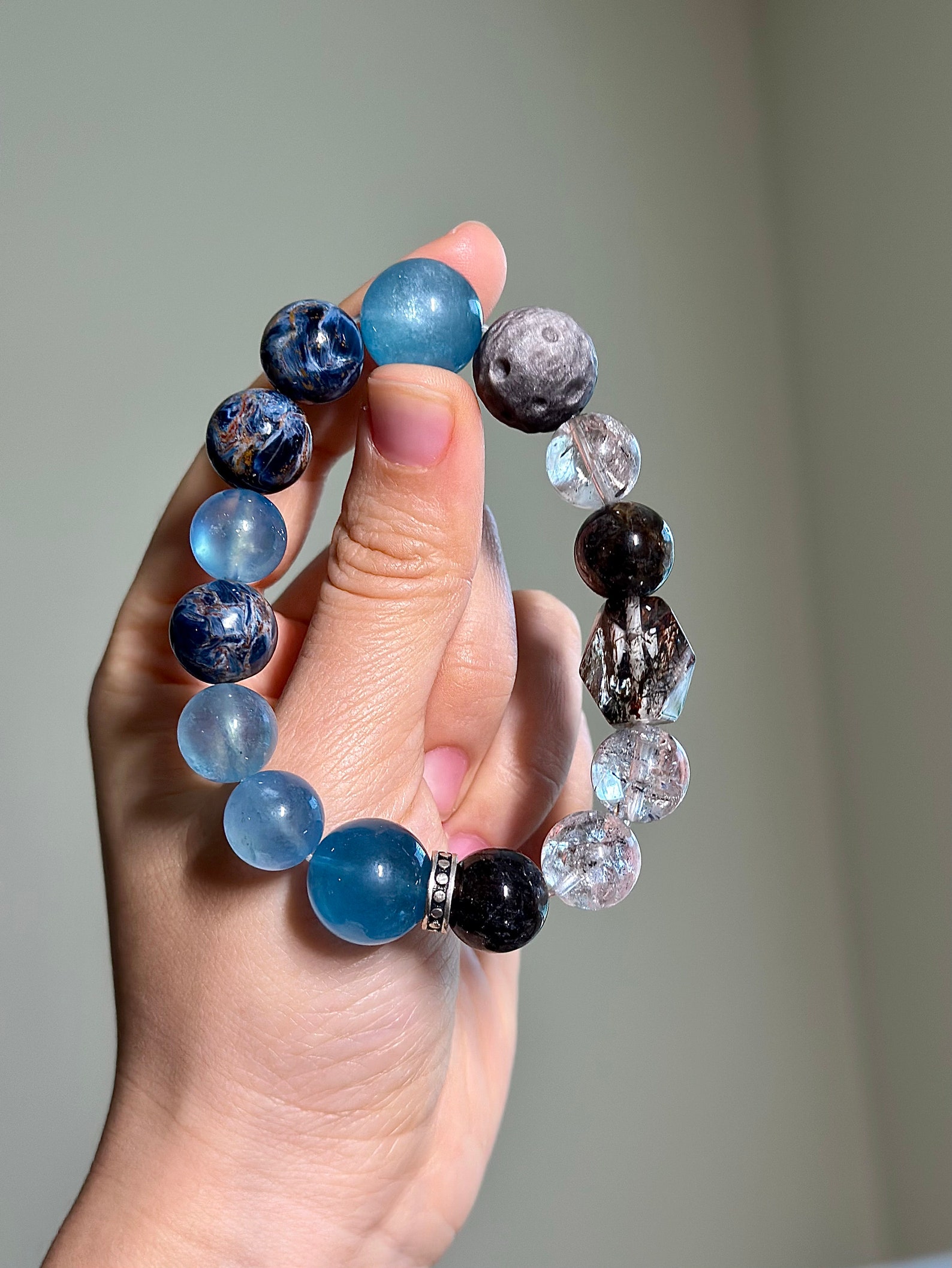Aquamarine/herkimer Diamond/super 7, Beaded Gemstone Bracelet, Bead ...