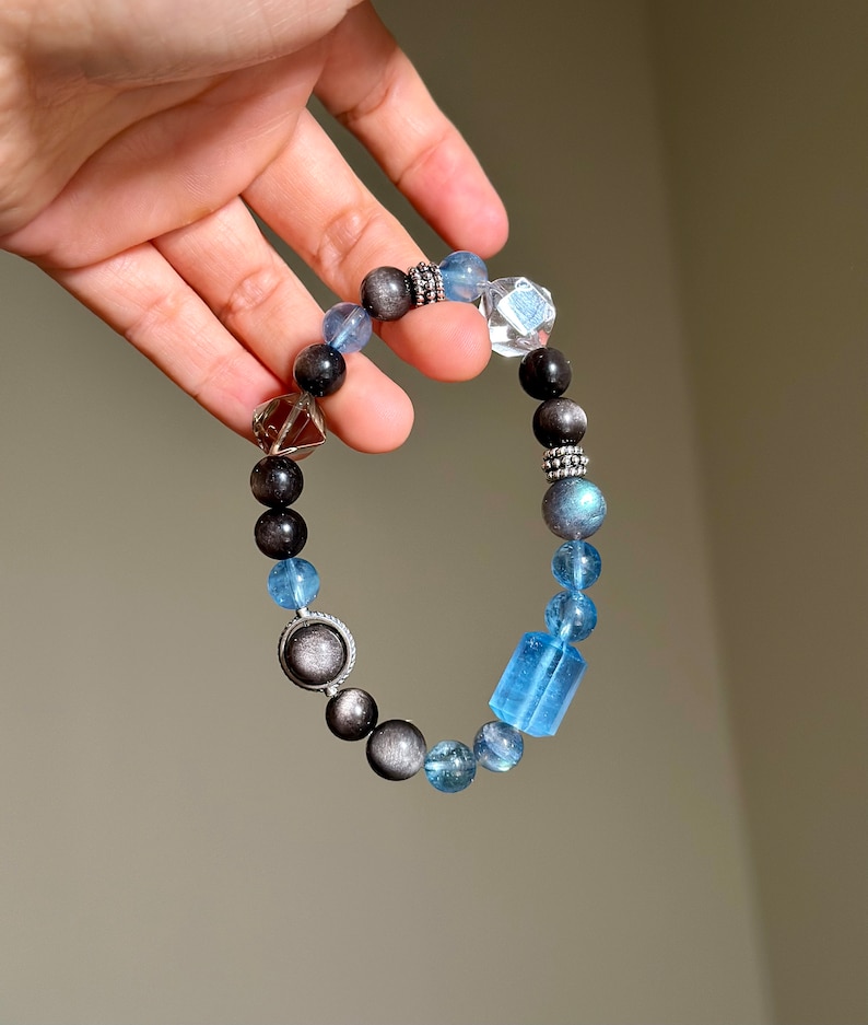 Aquamarine, Silver Obsidian, Labradorite, Smoky Quartz, Beaded Gemstone ...