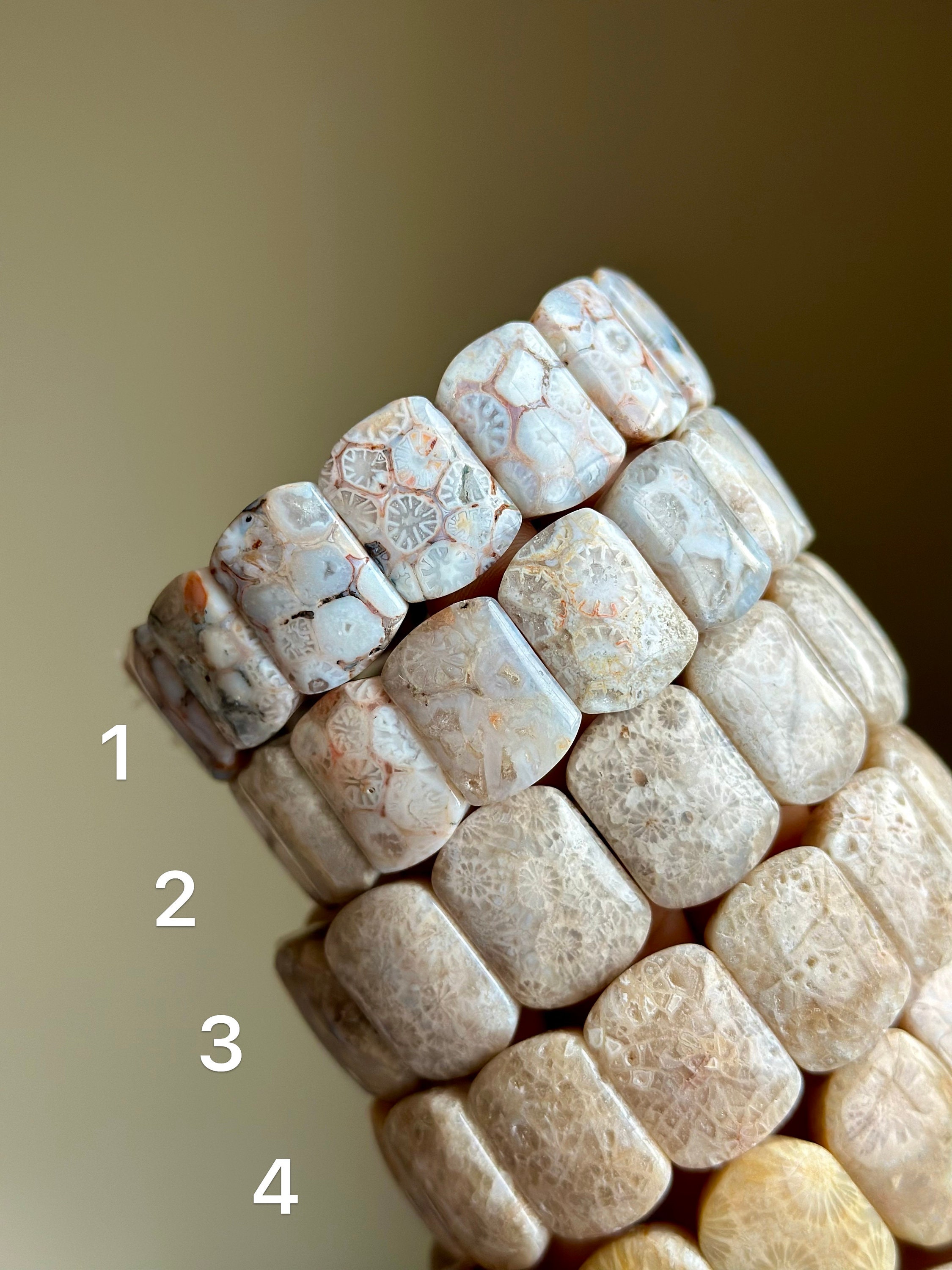 You Choose Fossilized Coral, Coral Agate Bracelet, Bangle, Beaded ...