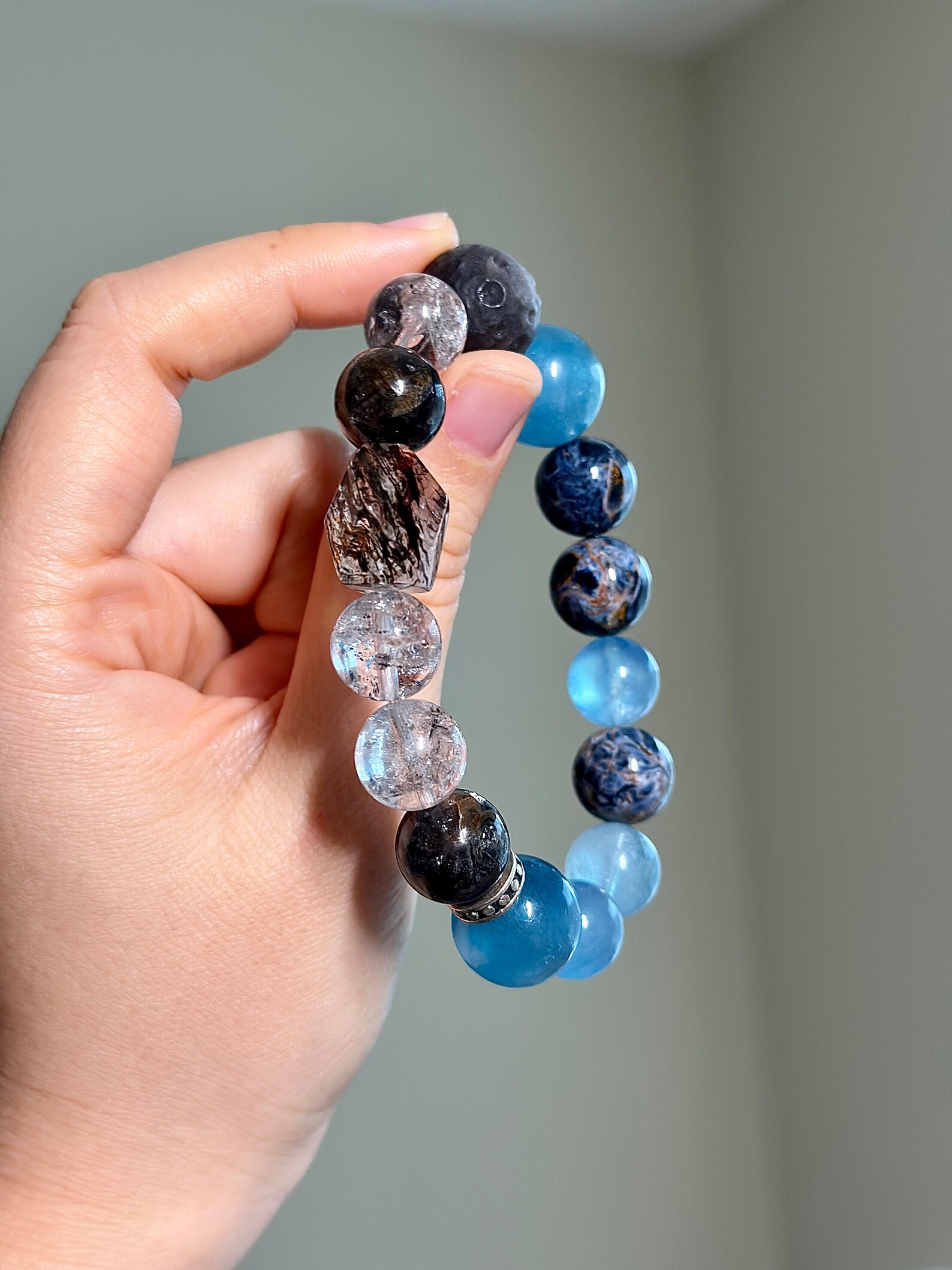 Aquamarine/herkimer Diamond/super 7, Beaded Gemstone Bracelet, Bead ...