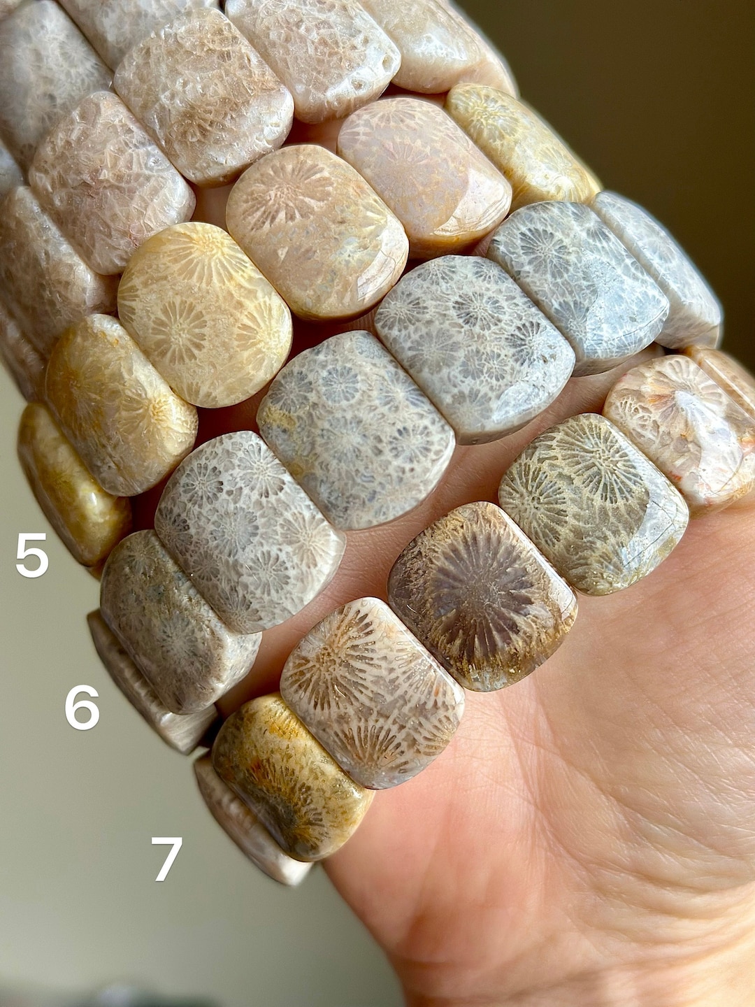 You Choose! Fossilized Coral, Coral Agate Bracelet, Bangle, Beaded ...