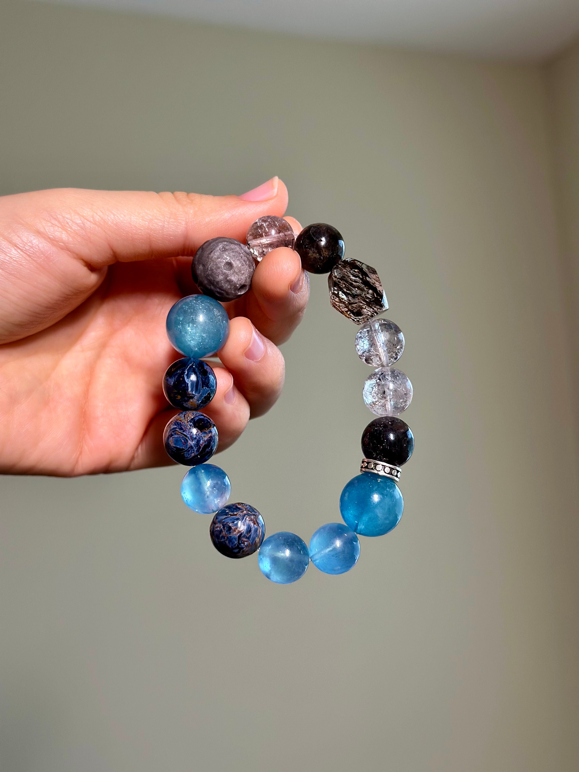 Aquamarine/herkimer Diamond/super 7, Beaded Gemstone Bracelet, Bead ...