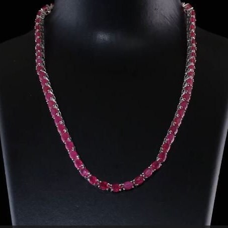 African Ruby Tennis Necklace in Platinum Over Sterling Silver, Ruby Necklace, Line Necklace ...