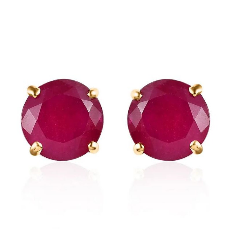 African Ruby Solitaire Earring in 14K Yellow Gold Plated Sterling Silver, Ruby Stud Earring ...