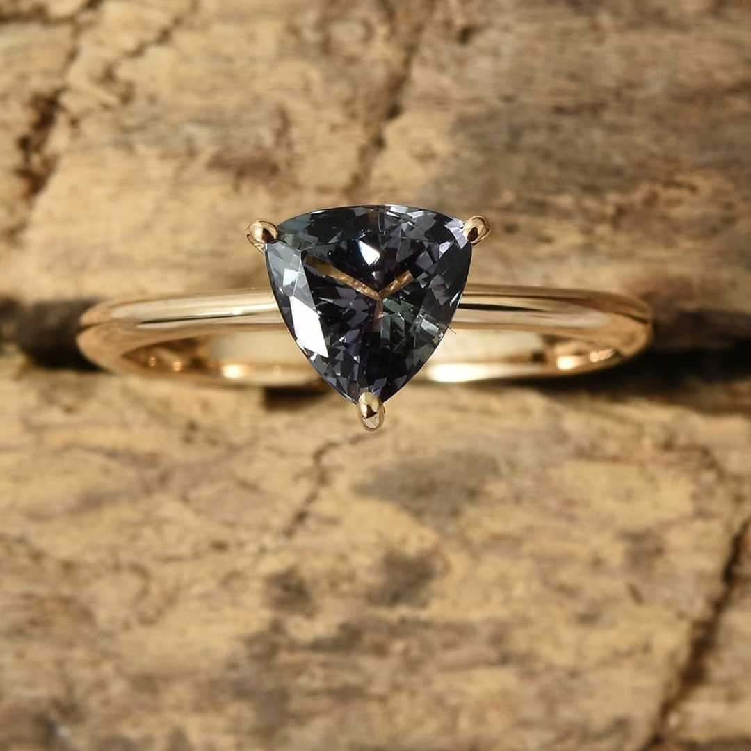 Bi Color Tanzanite Solitaire Ring in 14K Yellow Gold Sterling Silver ...