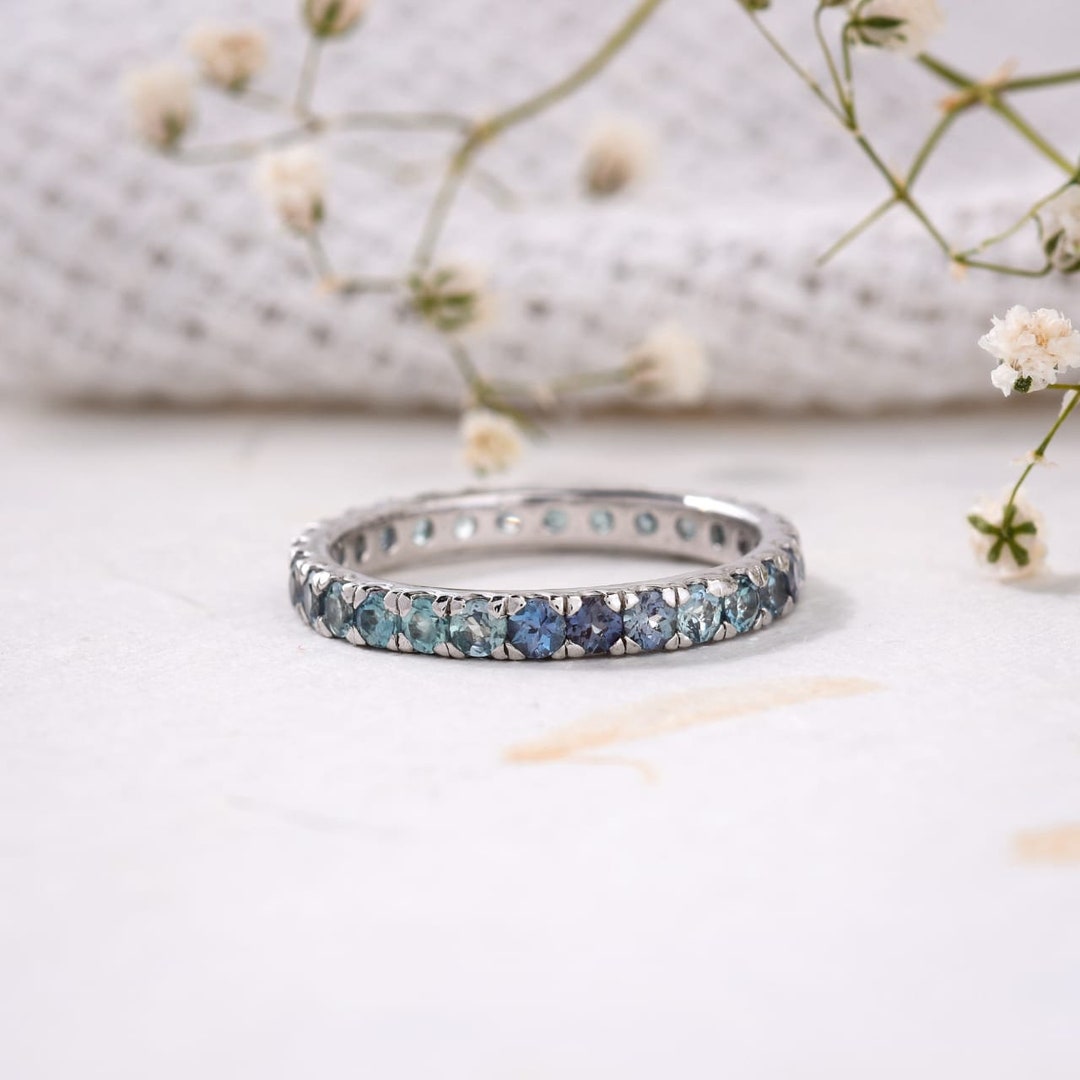 Unique Color-change Alexandrite Ring, Full Eternity Wedding Band ...
