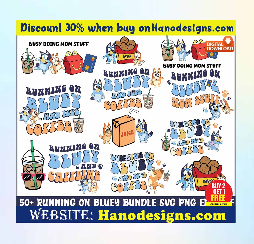 50 Running on Bluey & Iced Coffee PNG Bluey Comfort Colors - Etsy