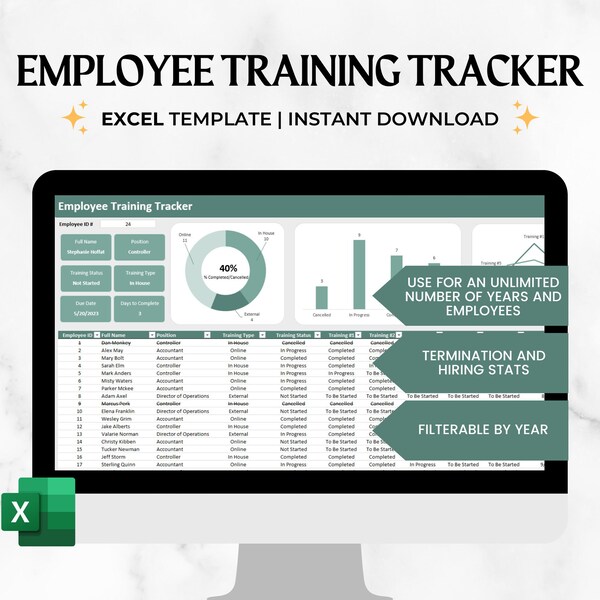Training Tracker Spreadsheet, Excel Employee Training Matrix, HR ...