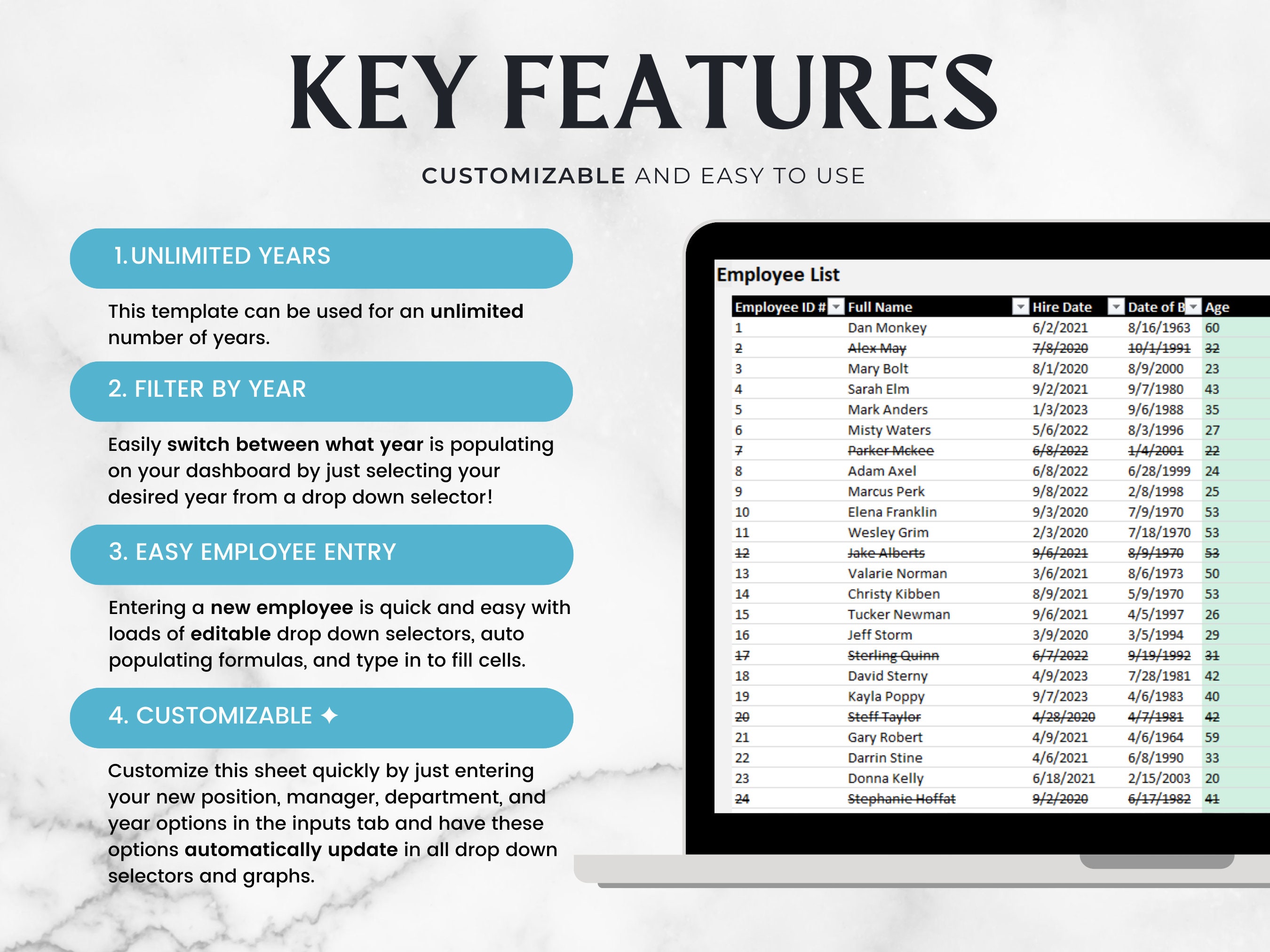 Employee List Dashboard Spreadsheet, Employee Performance, Human ...