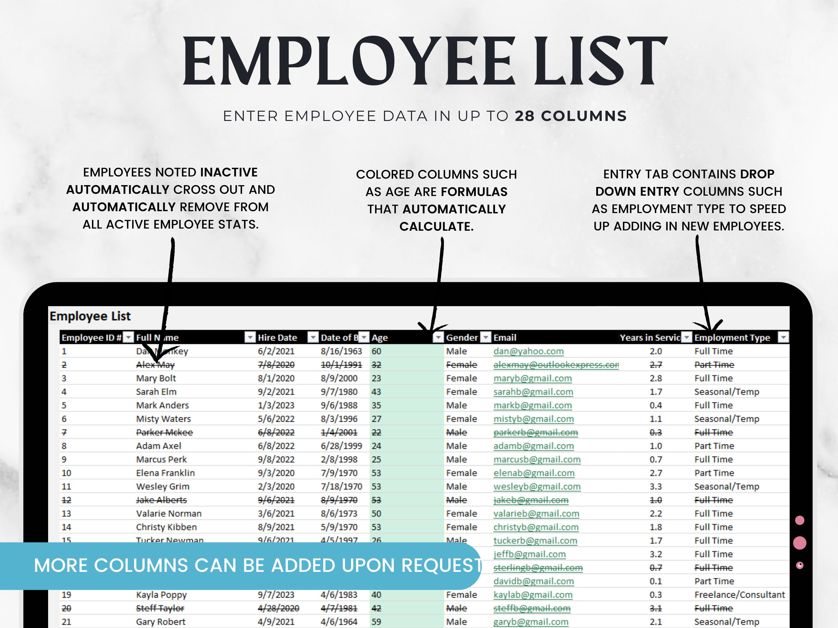 Employee List Dashboard Spreadsheet, Employee Performance, Human ...