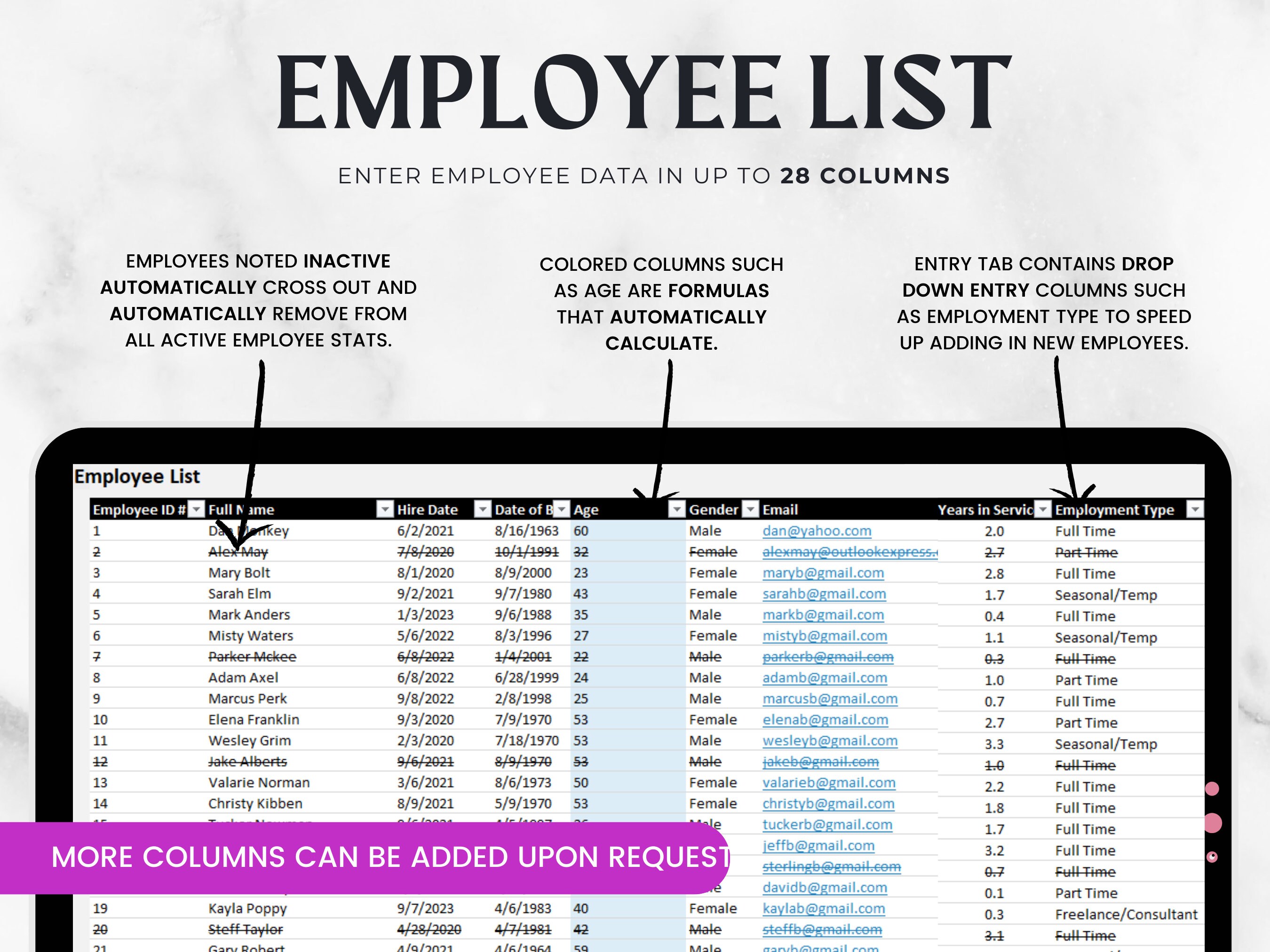 Employee List Dashboard Spreadsheet, Employee Performance, Human ...