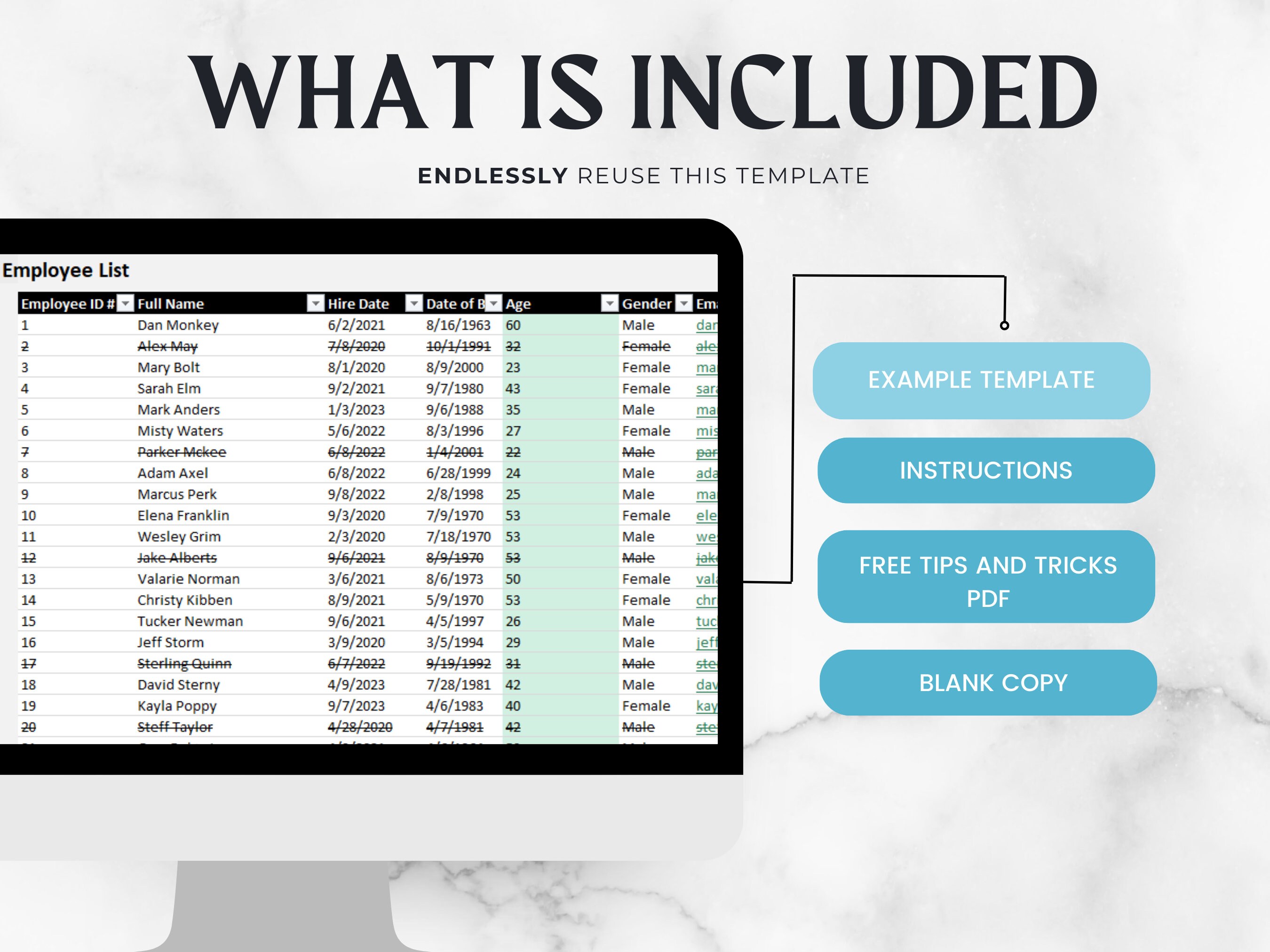 Employee List Dashboard Spreadsheet, Employee Performance, Human ...