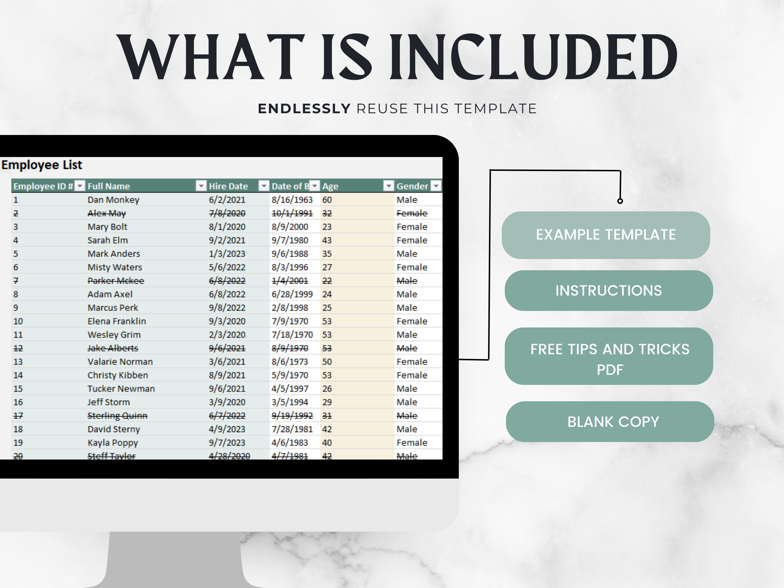 Employee List Dashboard Spreadsheet, Employee Performance, Human ...