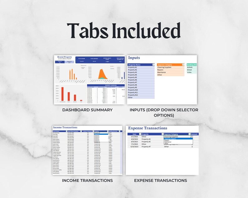 Rental Airbnb Template, Rental Multi-property Income and Expense Tracker, Rental Bookkeeping ...