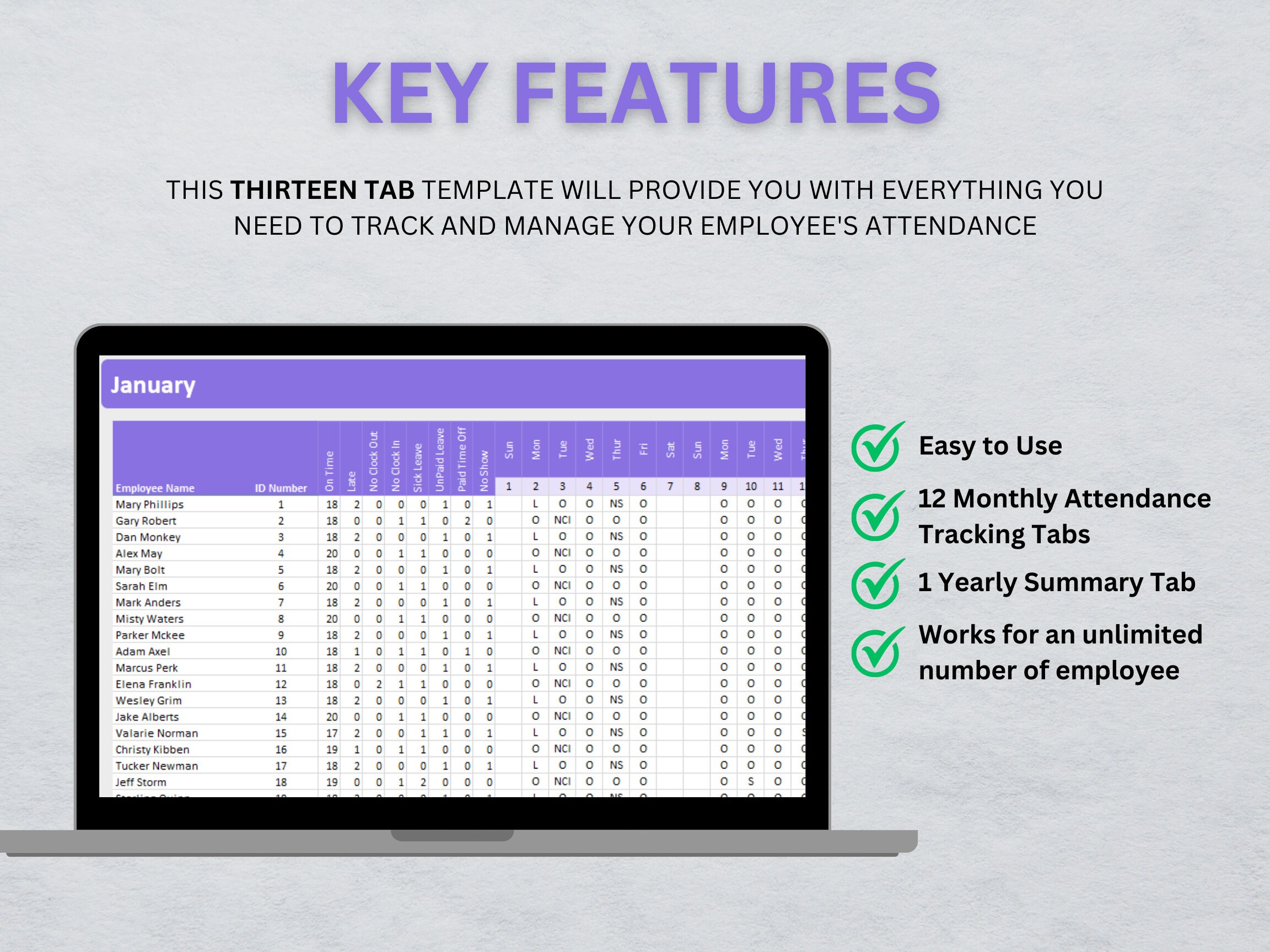 Employee Attendance Excel Spreadsheet Employee Performance - Etsy Australia