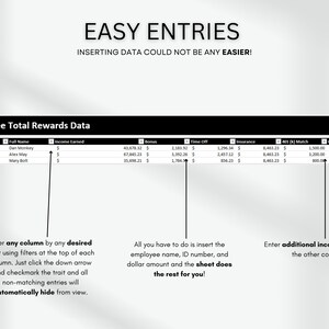 Employee Total Rewards Spreadsheet, Human Resource Template, Employee ...