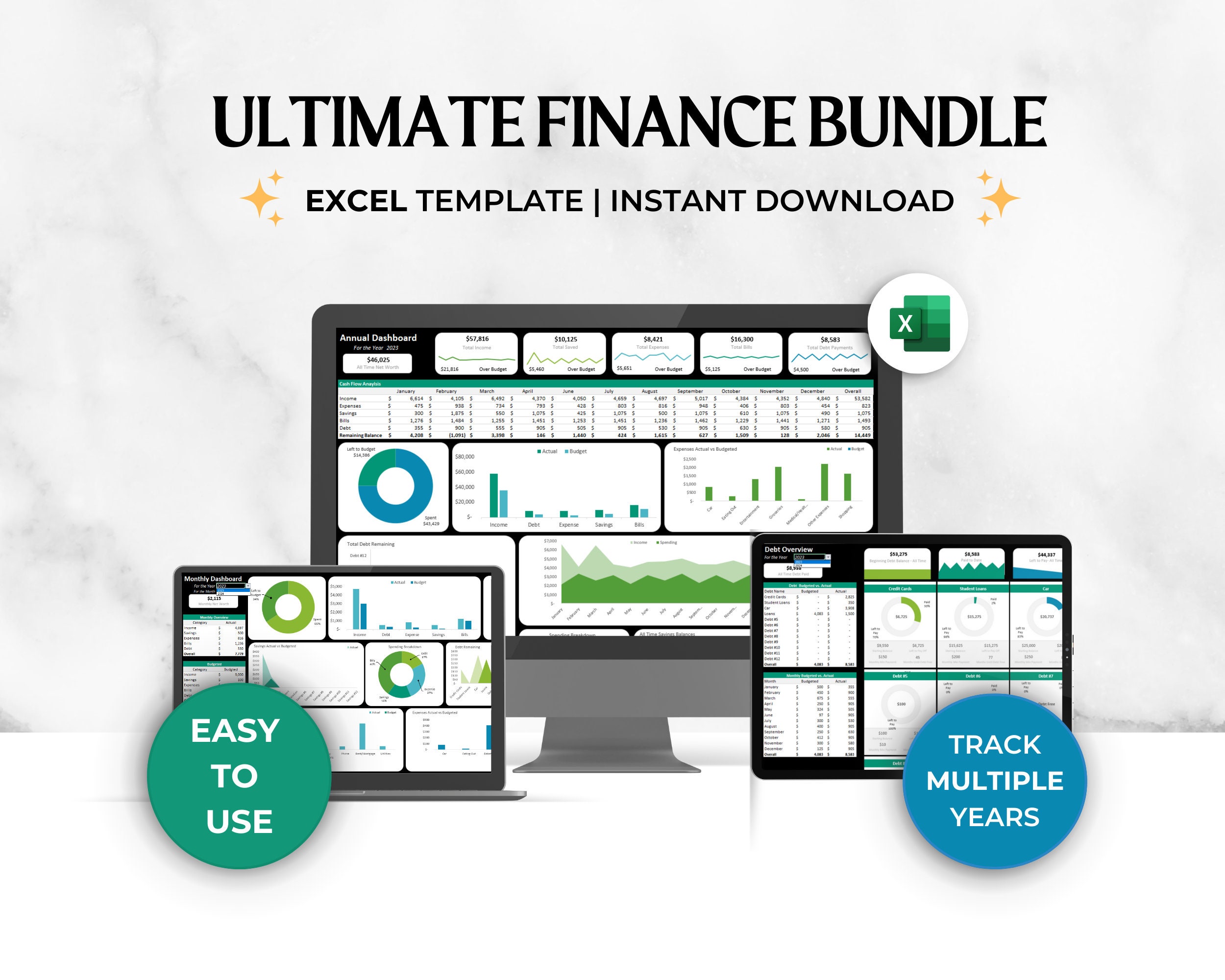 Monthly Finance Tracker, Paycheck Budget, Excel Budget Template ...