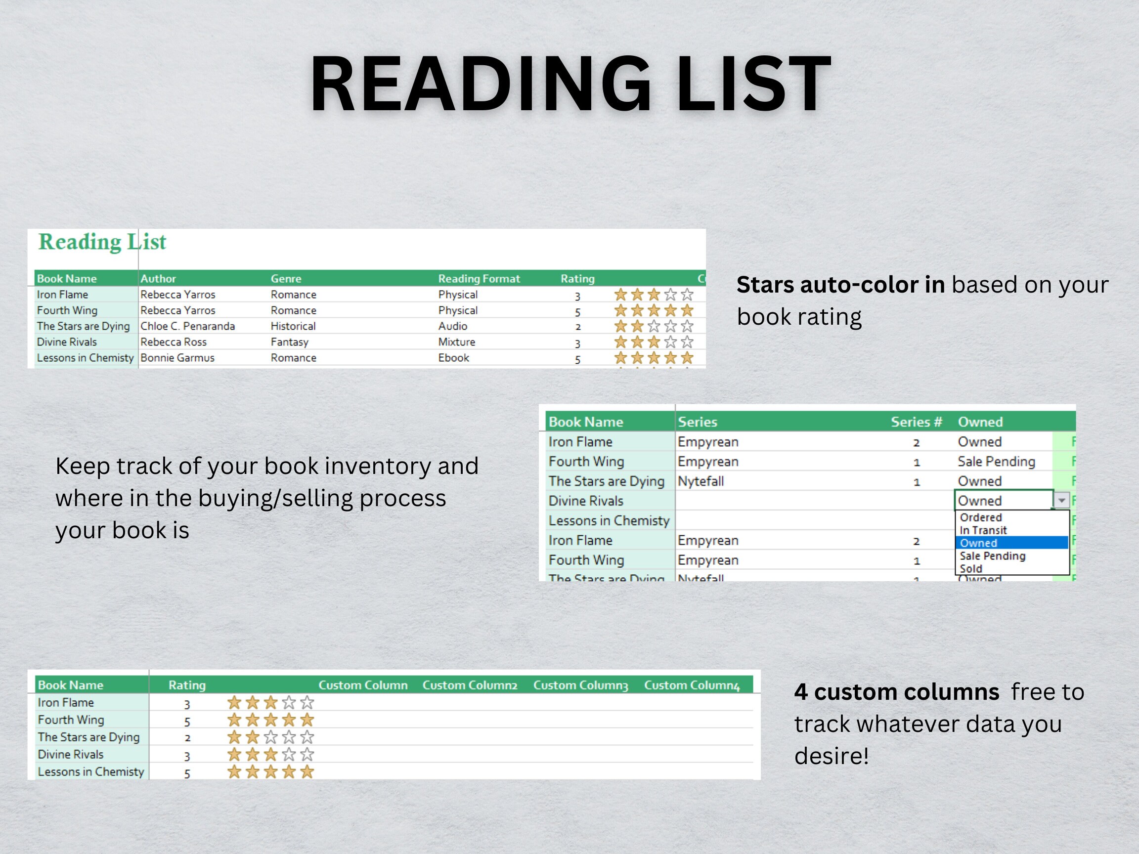 Book Tracker Spreadsheet, Reading List Template, Book Inventory, Reading Planner, Daily Reading ...