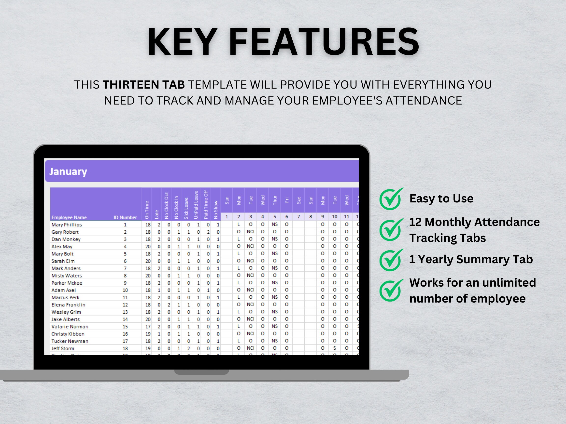 Employee Attendance Excel Spreadsheet, Employee Performance, Attendance ...