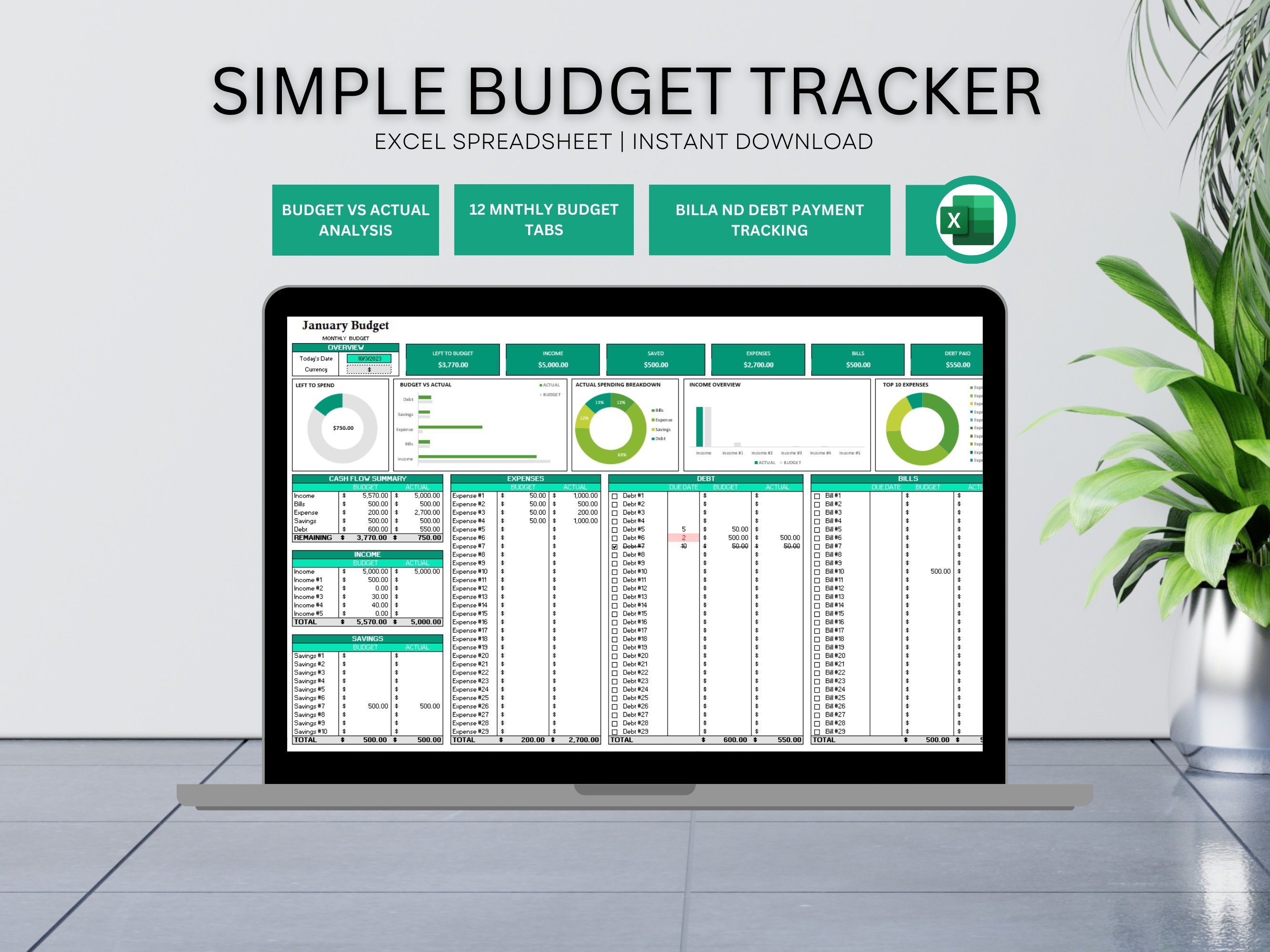 Simple Budget Tracker, Paycheck Budget, Excel Budget Template, Spending ...