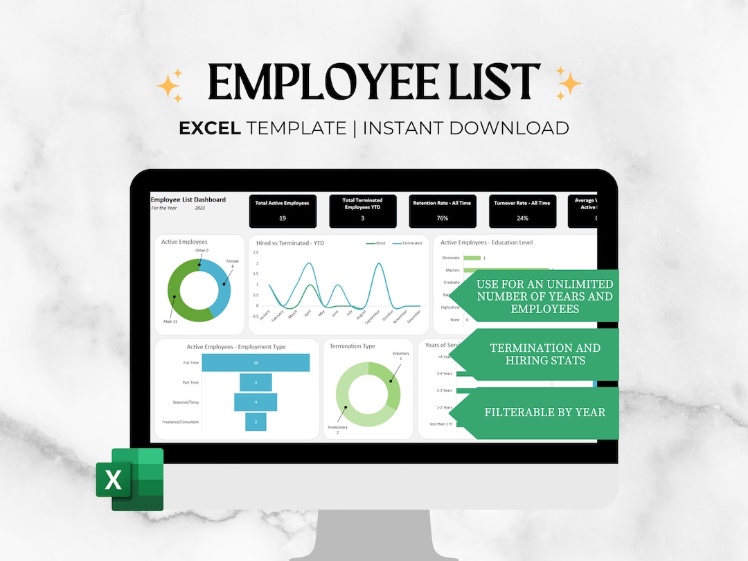Employee List Dashboard Spreadsheet, Employee Performance, Human ...