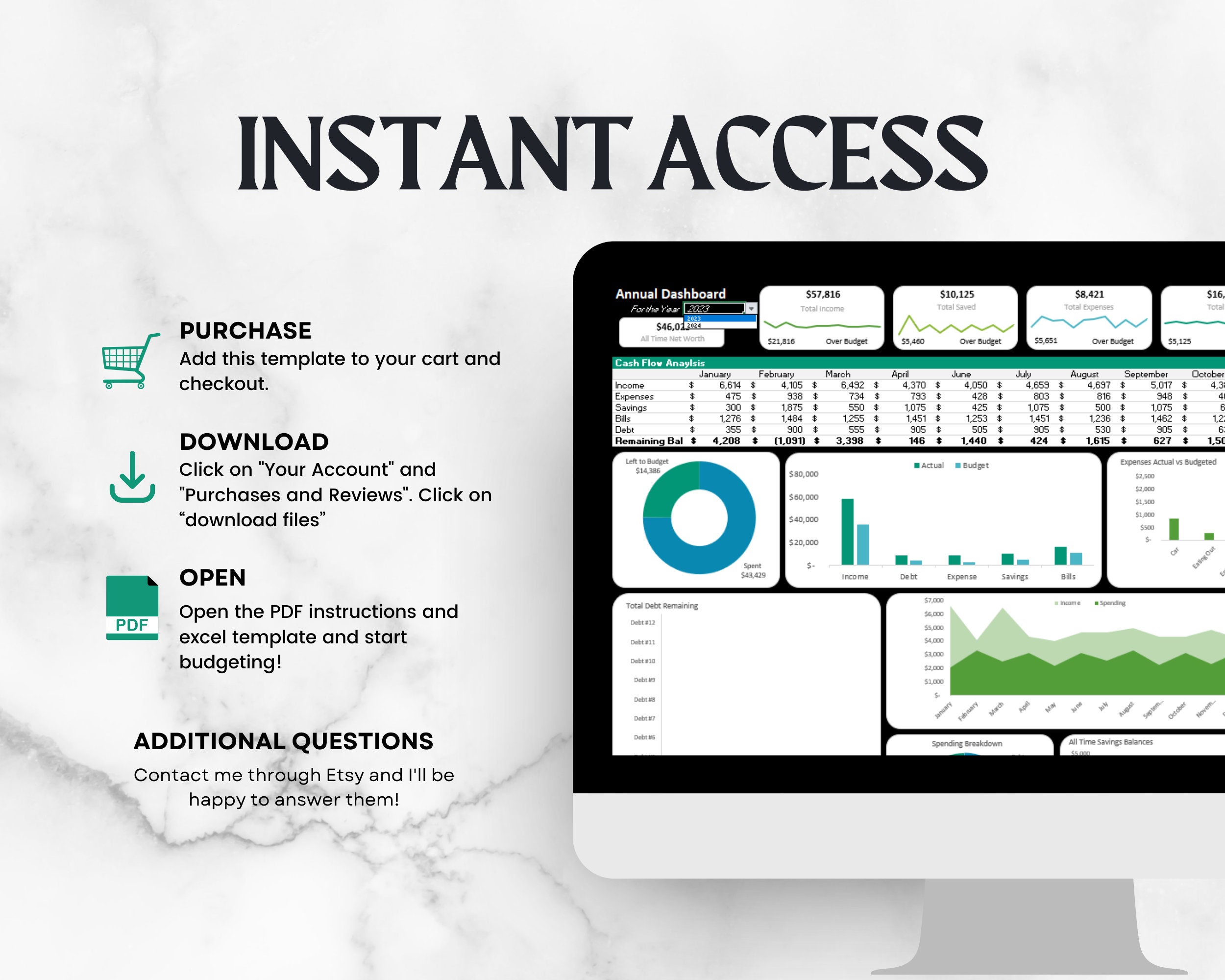 Monthly Finance Tracker, Paycheck Budget, Excel Budget Template ...
