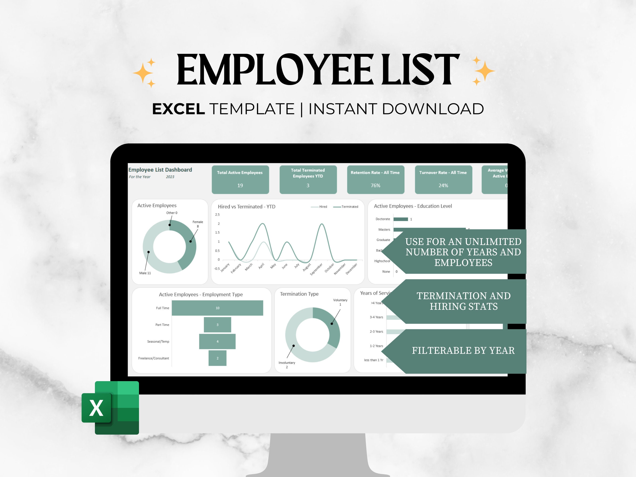Employee List Dashboard Spreadsheet, Employee Performance, Human ...