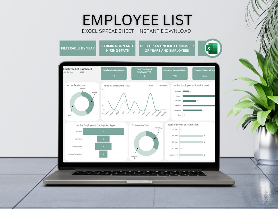 Employee List Dashboard Spreadsheet, Employee Performance, Human ...