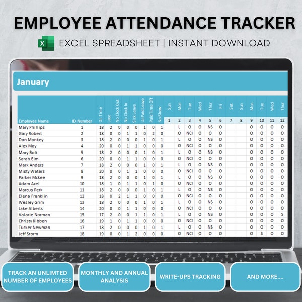 Attendance Excel Spreadsheet - Etsy
