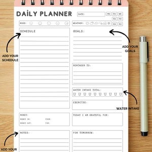 Daily Planner Downloadable, Daily Planner Printable Hourly, Undated ...