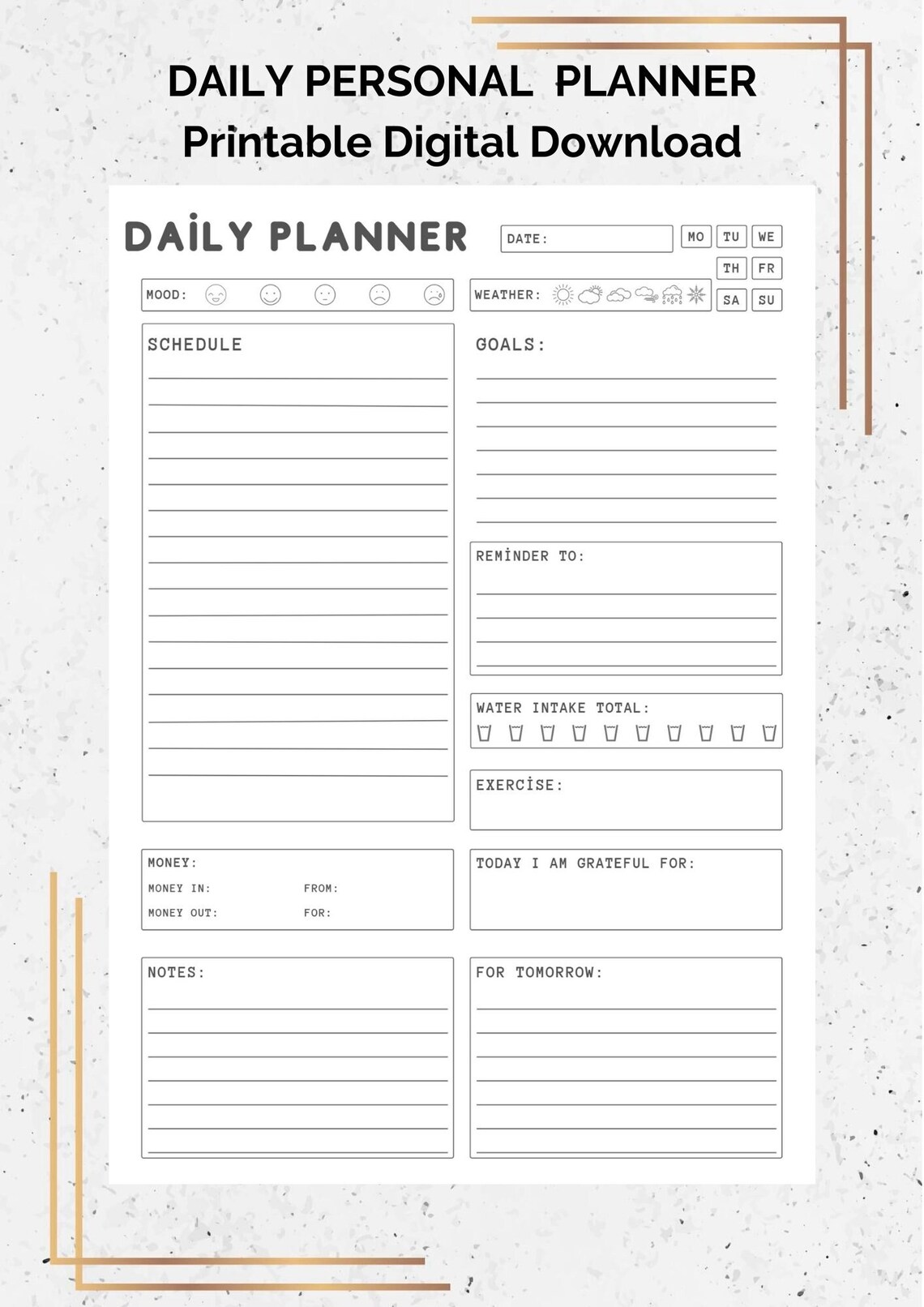 Daily Planner Downloadable, Daily Planner Printable Hourly, Undated ...