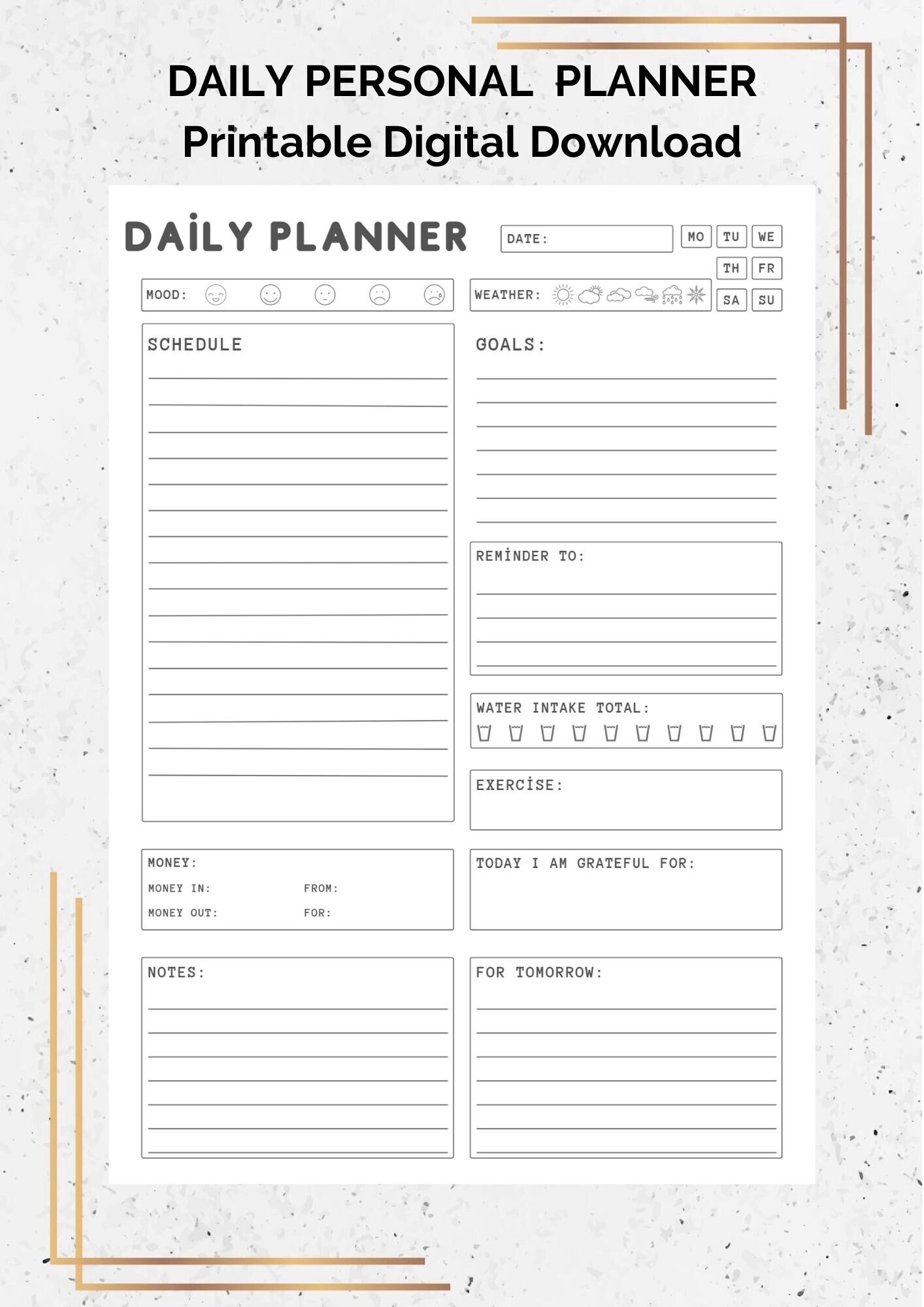 Daily Planner Downloadable, Daily Planner Printable Hourly, Undated ...