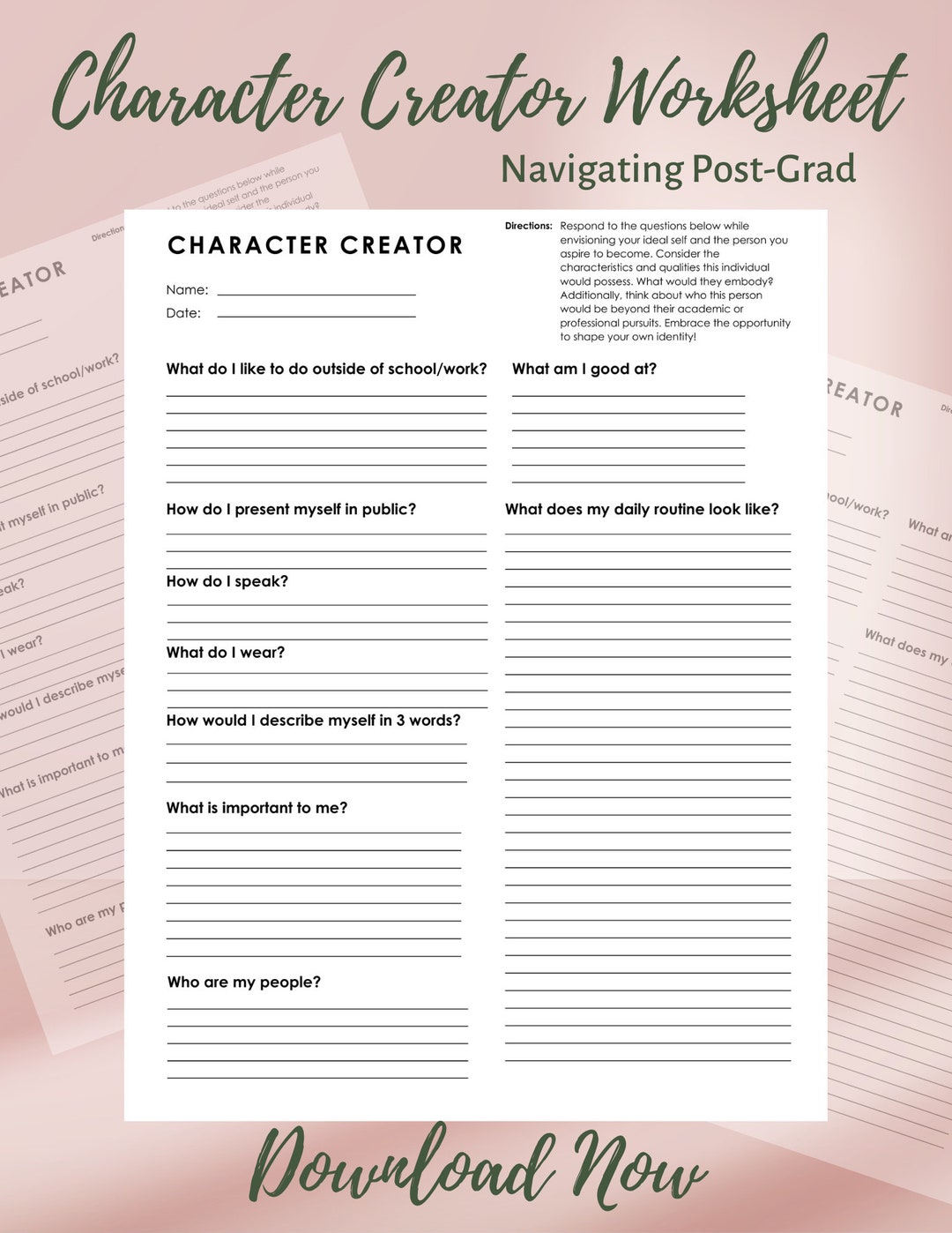 Character Creator Worksheet - Etsy