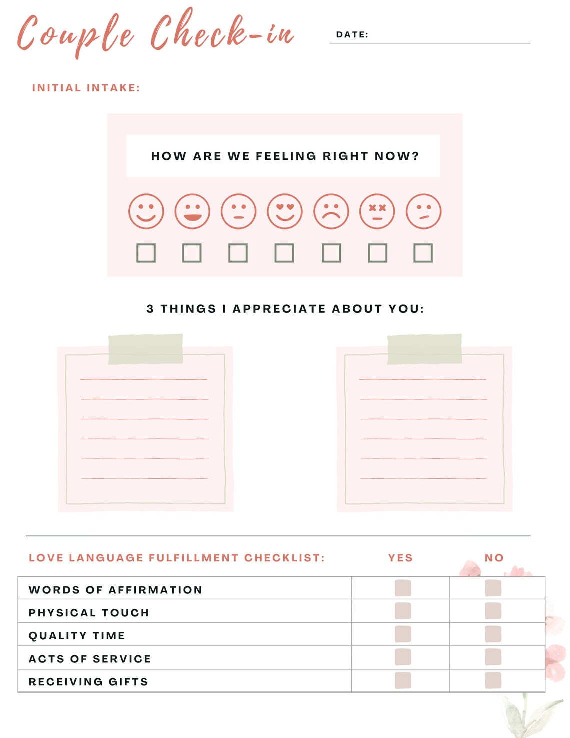 Couple Check-in Worksheet - Etsy