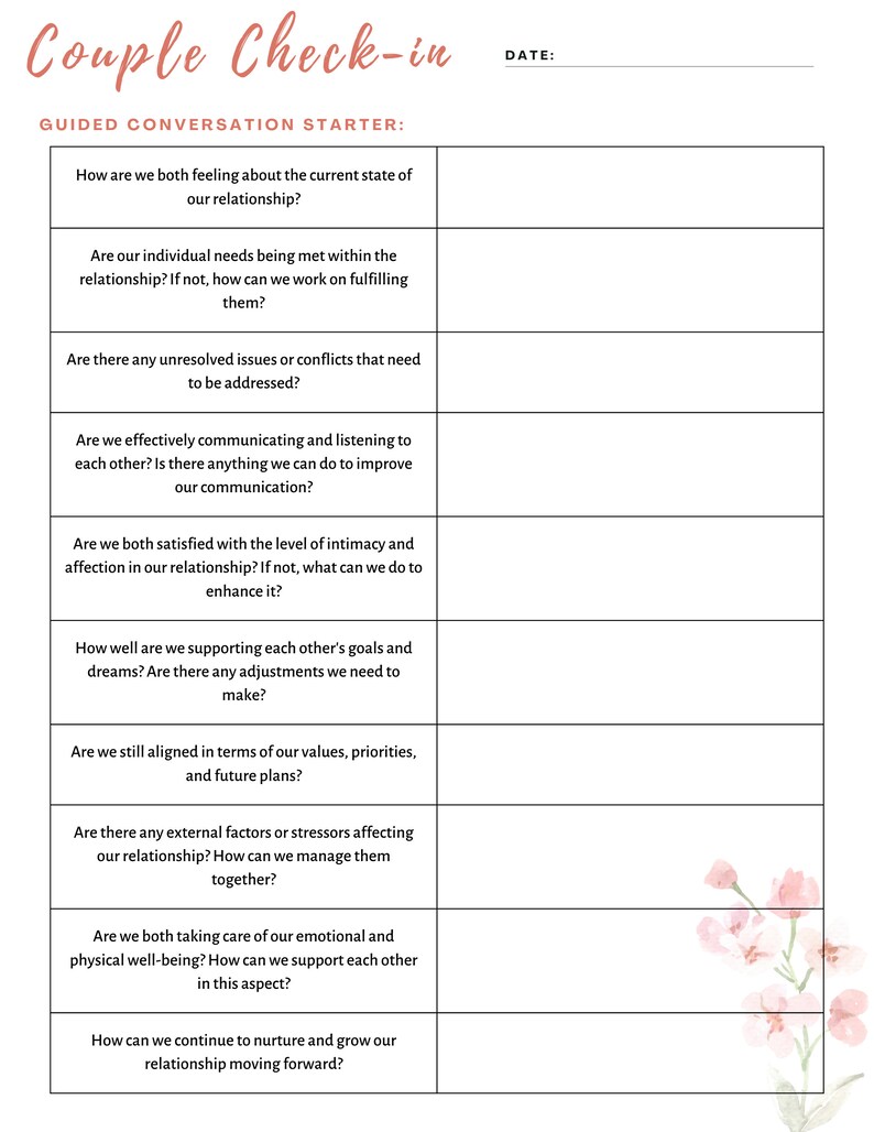 Couple Check-in Worksheet - Etsy