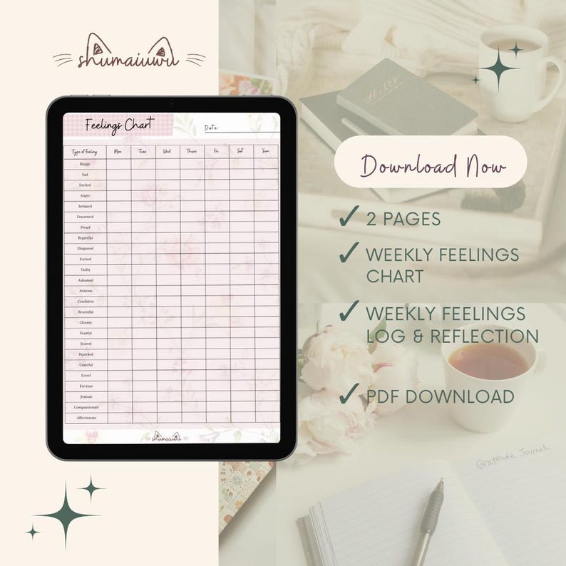 Printable and Digital Feelings Awareness Log, Emotional Awareness ...