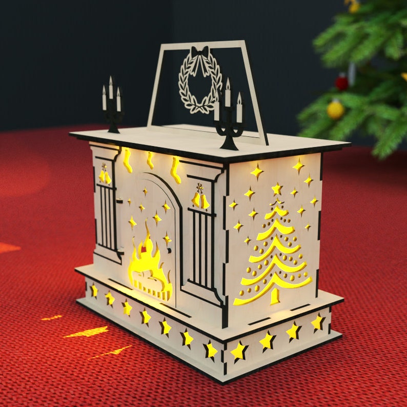 Christmas Fireplace Laser Cut File Candle Holder Lamp Night Light ...
