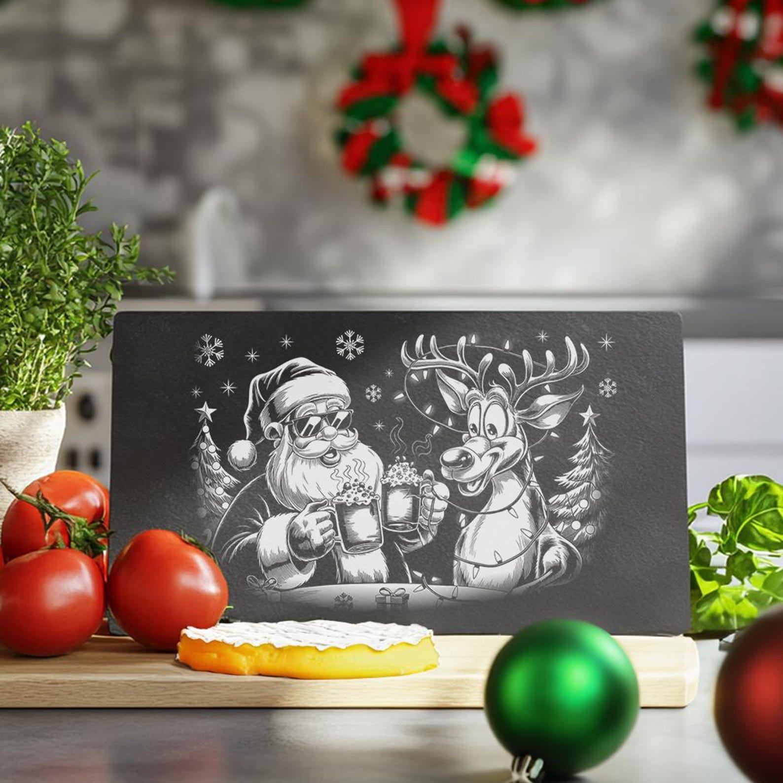 Christmas Santa Laser Engraving File Slate Cheese Board Design ...