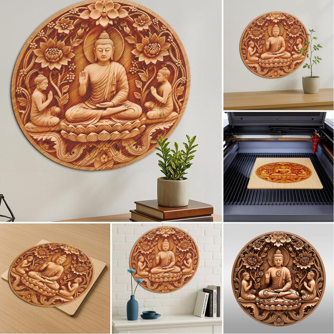 Buddha 3D Illusion Laser Engraving File, Spiritual Lotus Digital Art ...