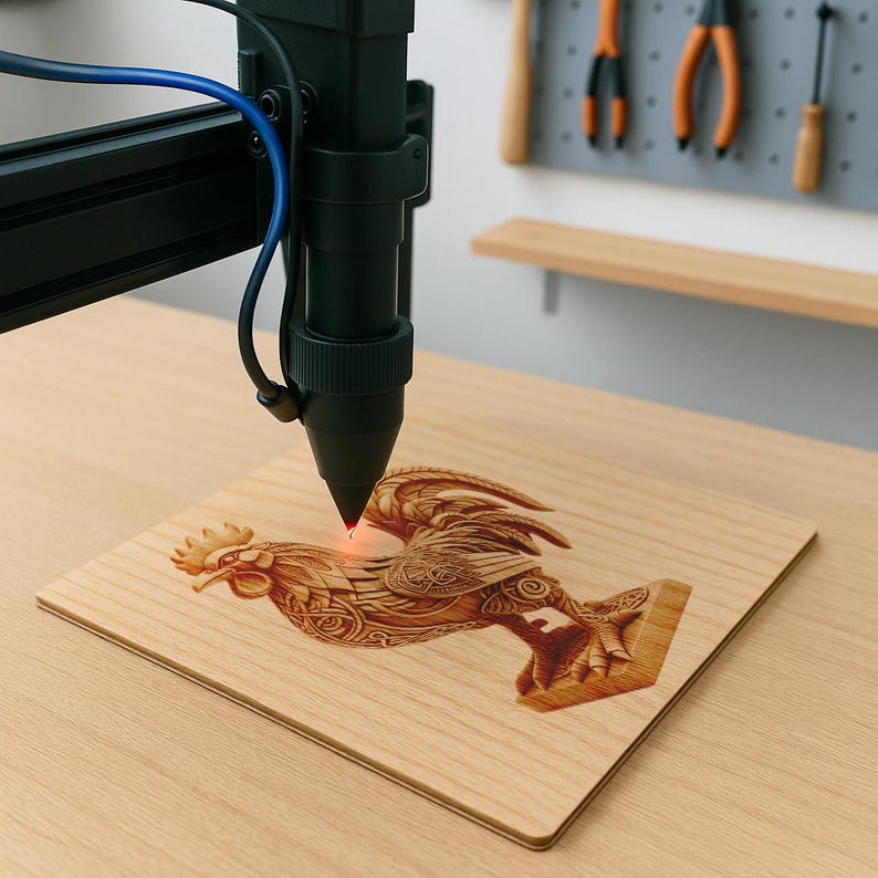 3D Illusion Rooster Laser Engraving File, Detailed Animal Design for ...