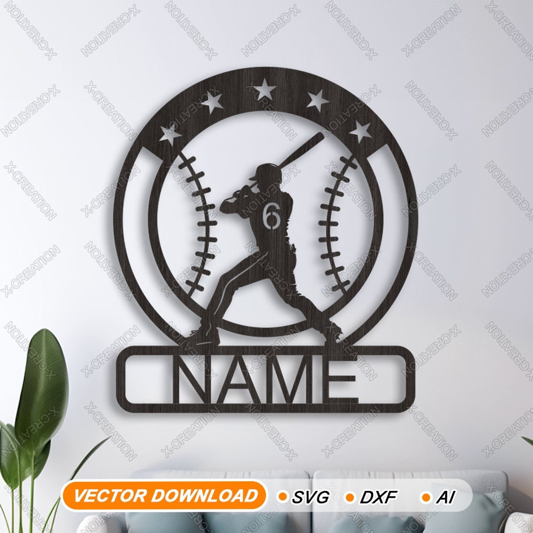 Custom Baseball Name Sign Laser Cut File SVG, Wall Art Monogram ...