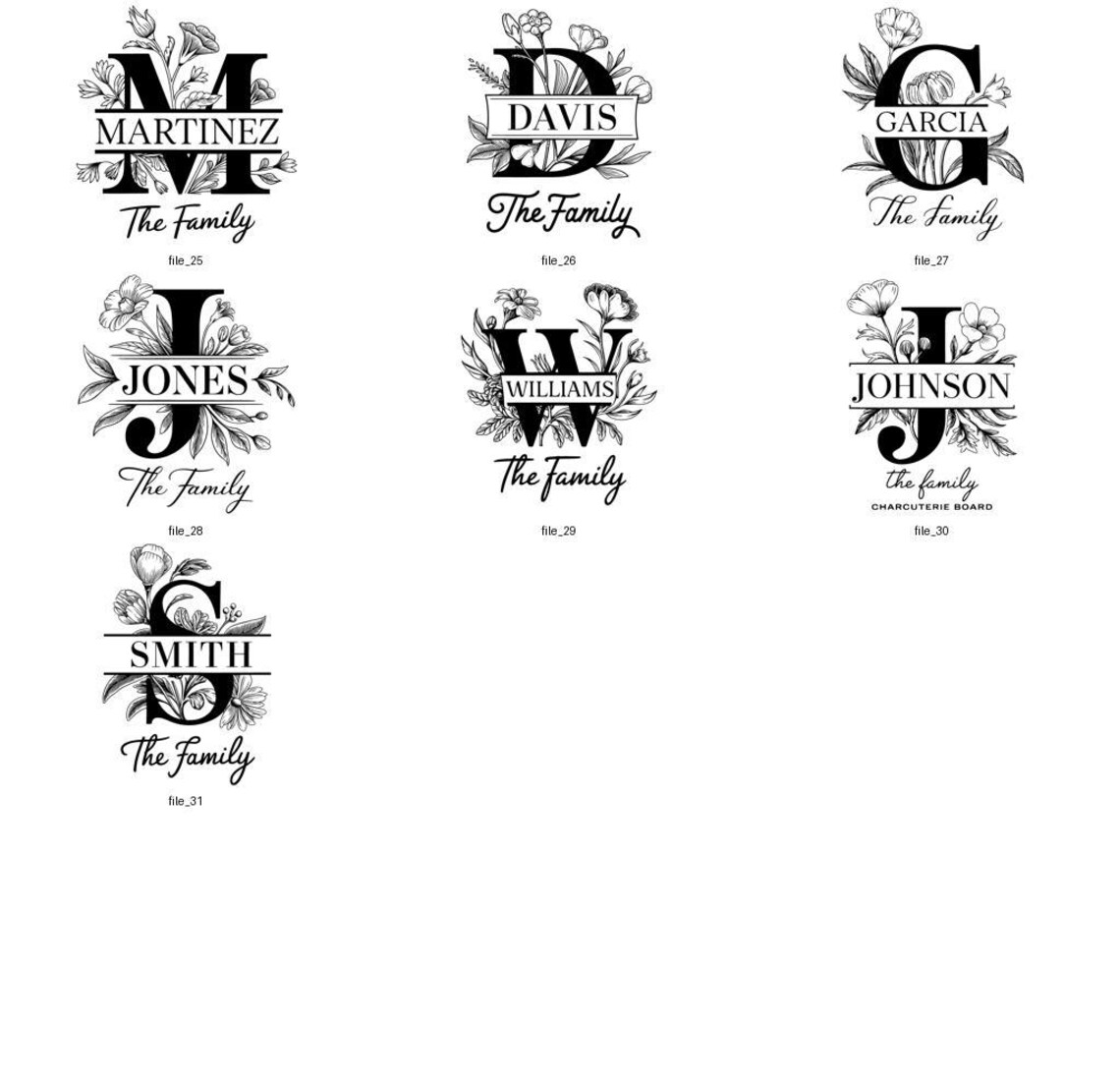 Bundle of 31 Family Name Flora Svg, Charcuterie Board Laser Engraving ...