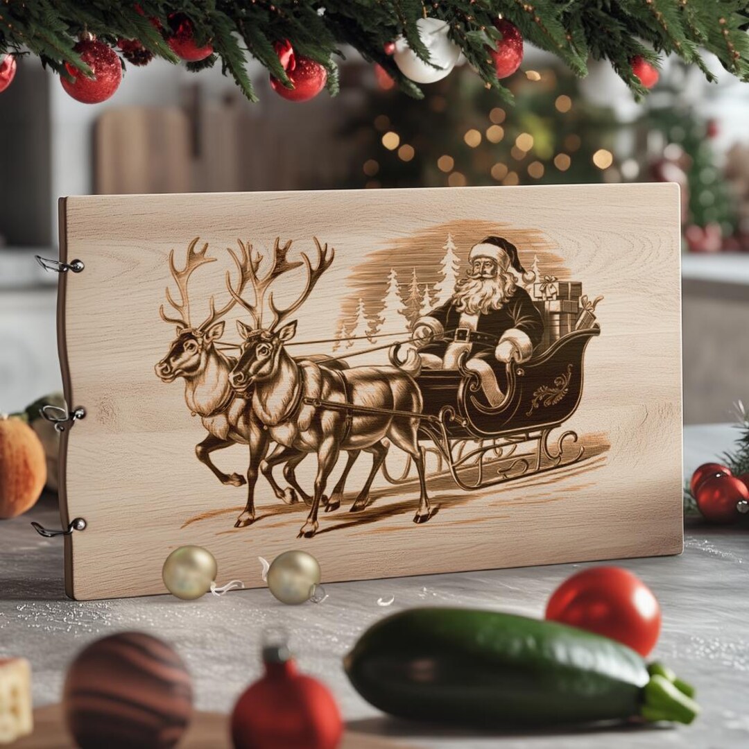 Christmas Santa on a Sleigh, Charcuterie Board Laser Engraving File ...