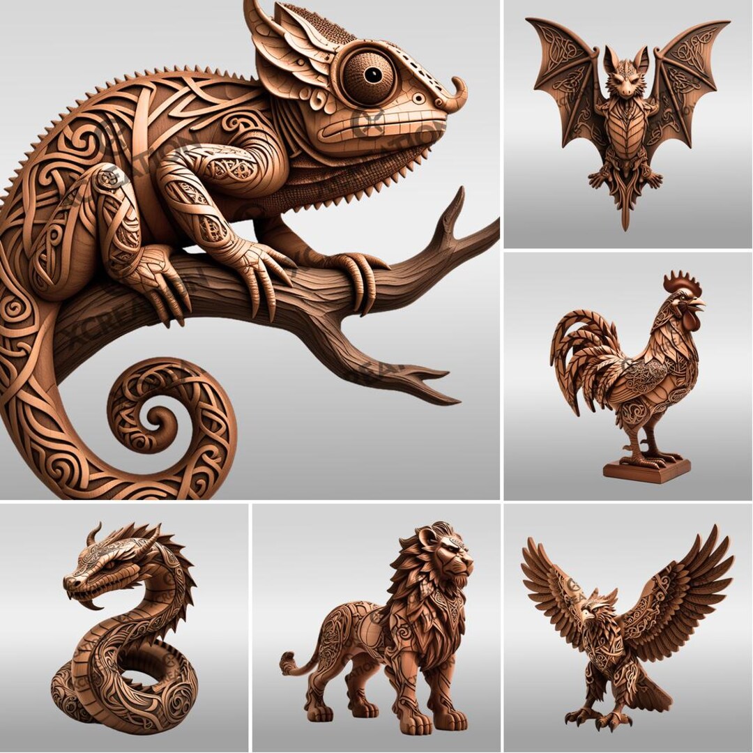 Bundle of 6 Animal 3D Illusion Laser Engraving Files, Wild Animal ...