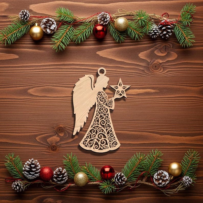 Angel Ornament SVG Laser Cut File, Christmas Decoration With Star ...