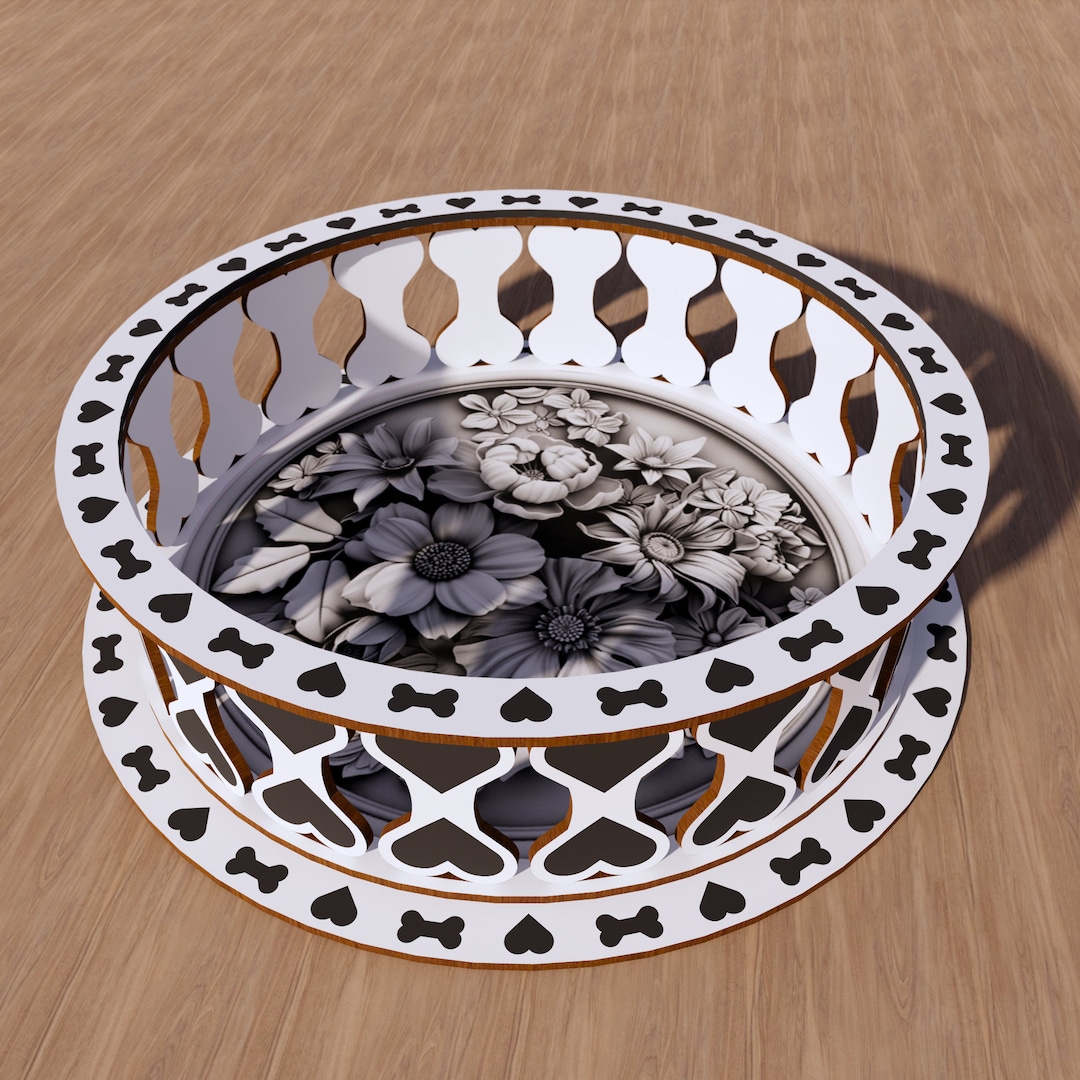 Dog Bowl Laser File With 3D Flower Illusion, Glowforge Engraving ...