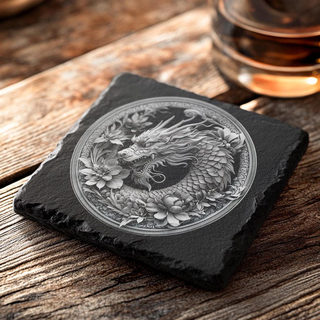Slate Coaster Laser Engraving File, 3D Illusion, Dragon | PNG Image Download | Design for ...