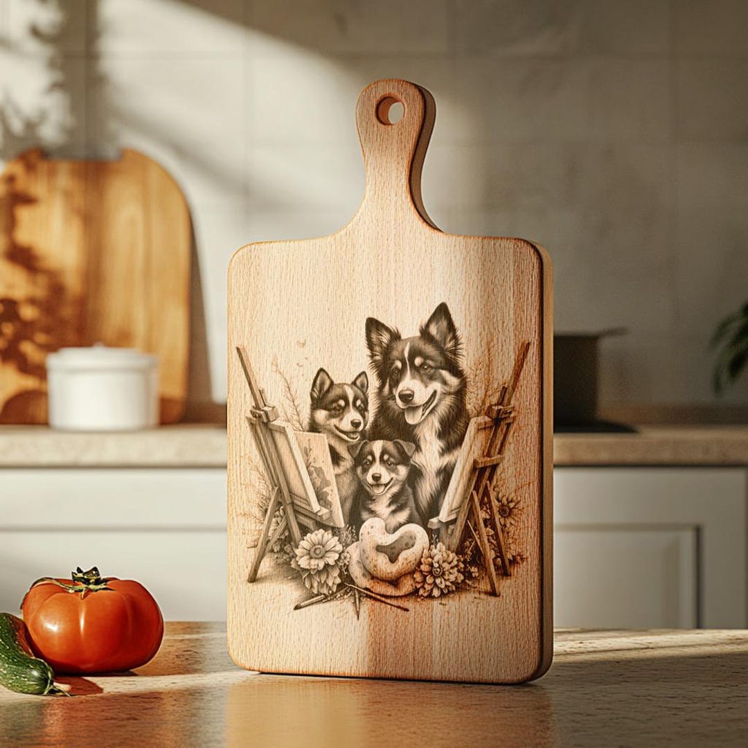 Charcuterie Board Laser Engraving File, Dog Family Around Easels Design ...