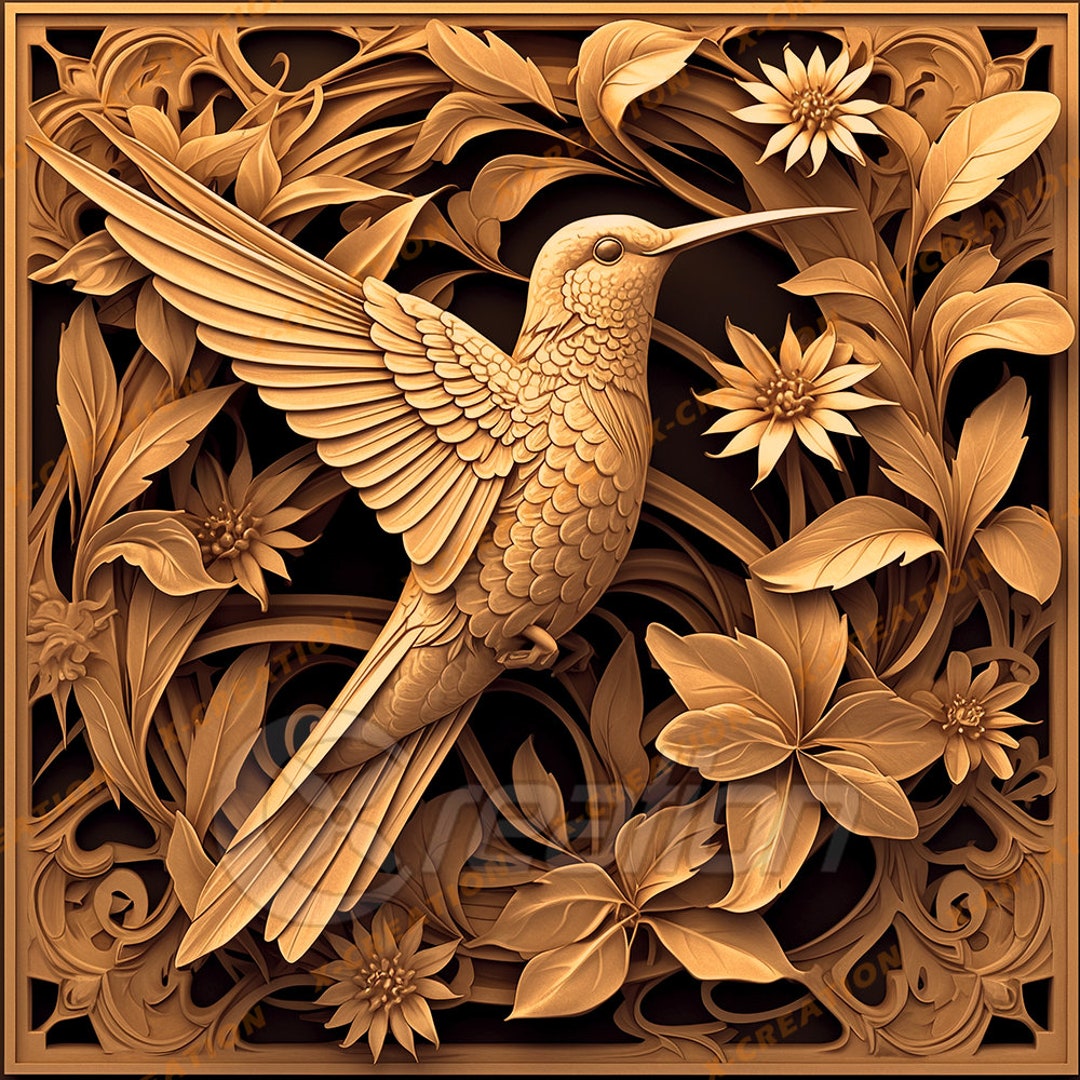 3D Illusion Hummingbird Laser File High Resolution PNG for Glowforge ...