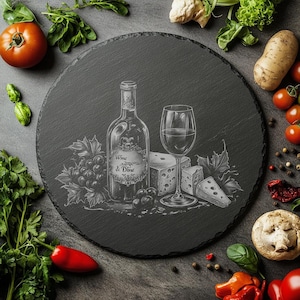 Slate Cheese Board Laser Engraving File, Wine Bottle, Glass, and Cheese ...